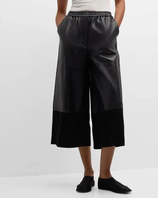 Loewe Cropped Leather And Suede Trousers - Black