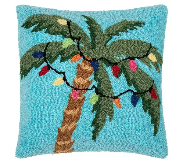 VALERIE PARR HILL Christmas Palm Hooked Pillow Valerie - One-color