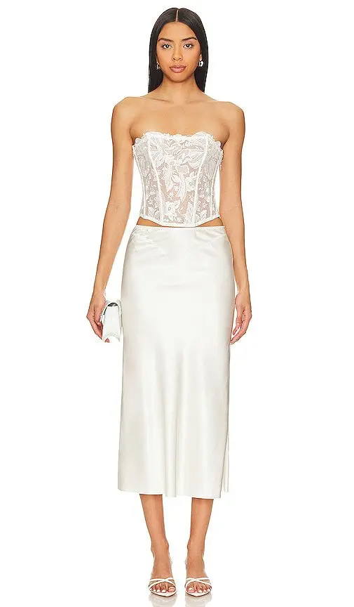 FLEUR DU MAL Floral Bow Embroidery Corset Top