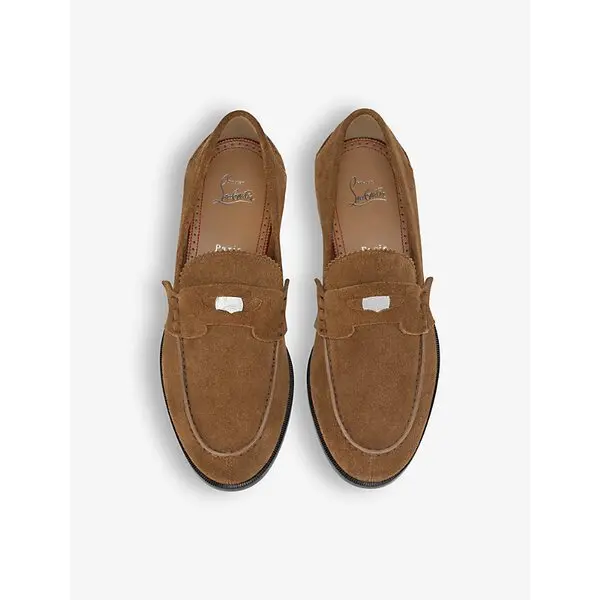 Men\'s Christian Louboutin penny loafers, brown Rhea suede leather size 41 Christian Louboutin Penny Suede Loafers - Rhea | Editorialist main image 2