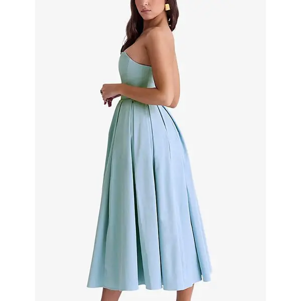 House OF CB Audrey Slim-Fit Cotton-Blend Midi Dress - Tuscan Blue