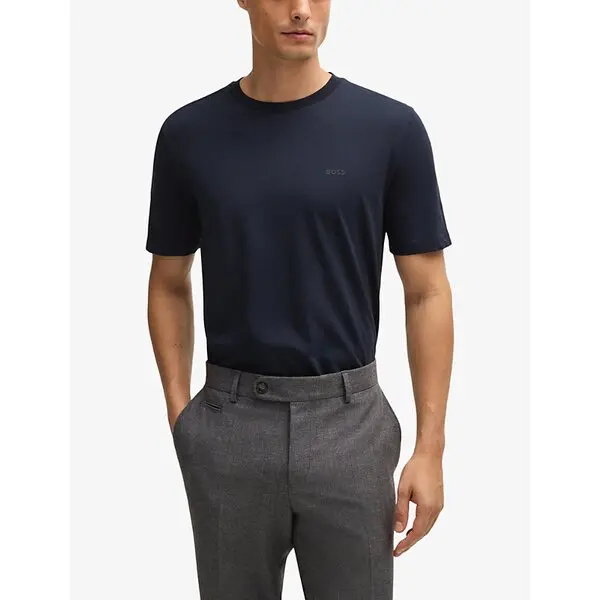 BOSS Logo-print Regular-fit Cotton T-shirt Xxxl - Dark Blue
