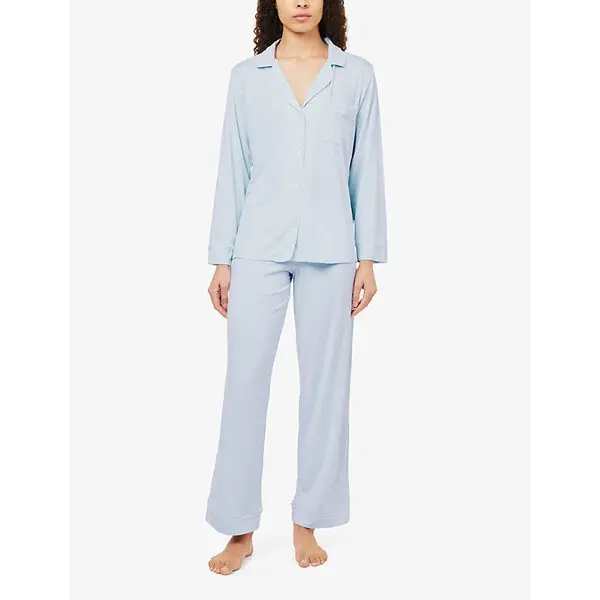 Eberjey Gisele Piped-trim Stretch-jersey Pyjamas - Ice Blue/ivory