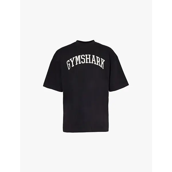 GYMSHARK Collegiate Brand Print Relaxed Fit Cotton-jersey T-shirt - Gs Black