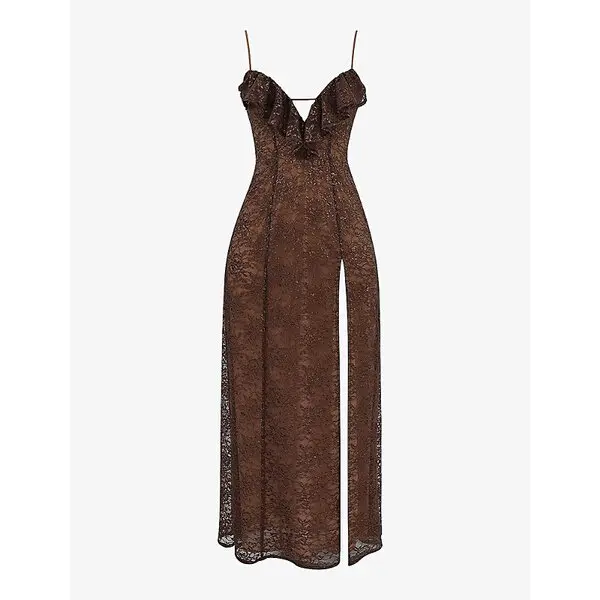House Of Cb Lucianna Lace-embroidered Maxi Dress - Espresso