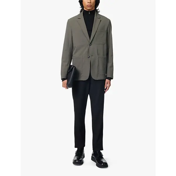 Emporio Armani Seersucker Single-breasted Regular-fit Stretch-woven Blazer