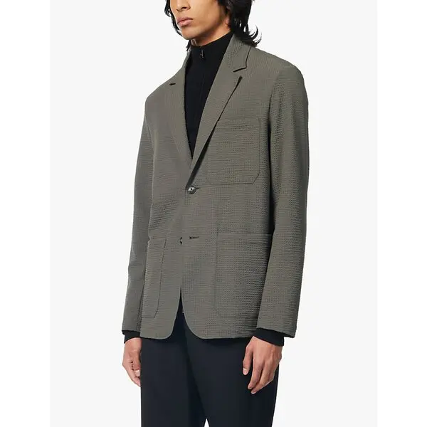 Emporio Armani Seersucker Single-breasted Regular-fit Stretch-woven Blazer