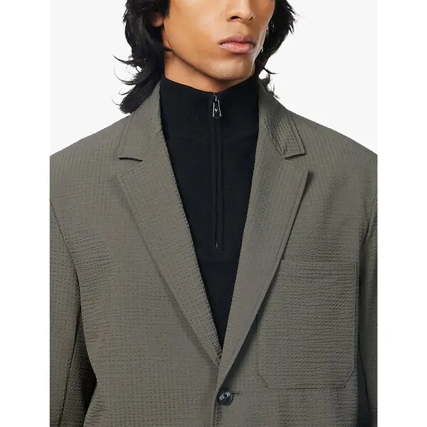 Emporio Armani Seersucker Single-breasted Regular-fit Stretch-woven Blazer