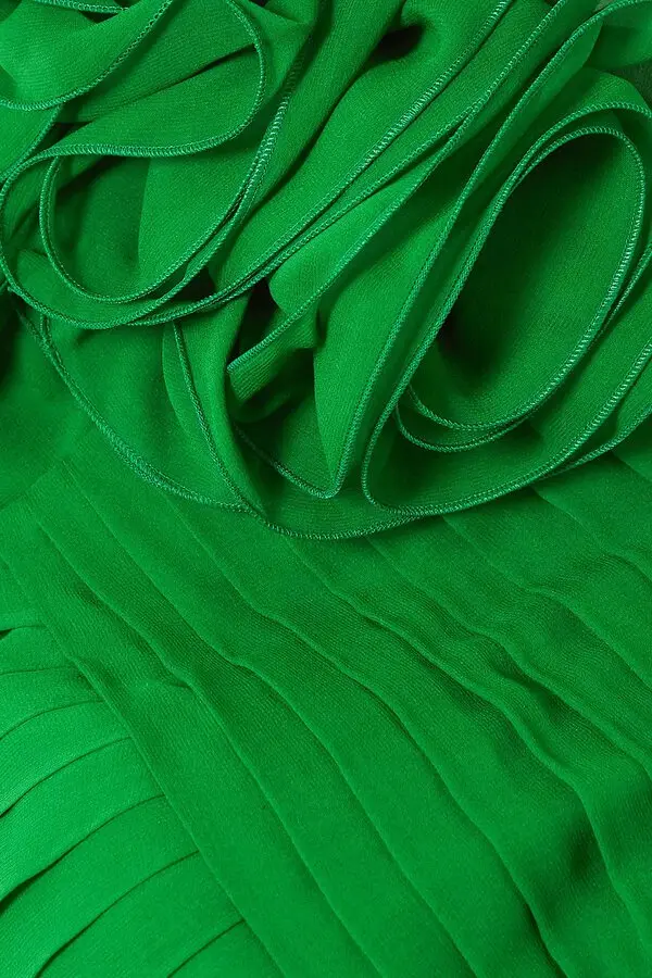 Elie Saab One-shoulder Pleated Silk Gown With Floral Appliqu