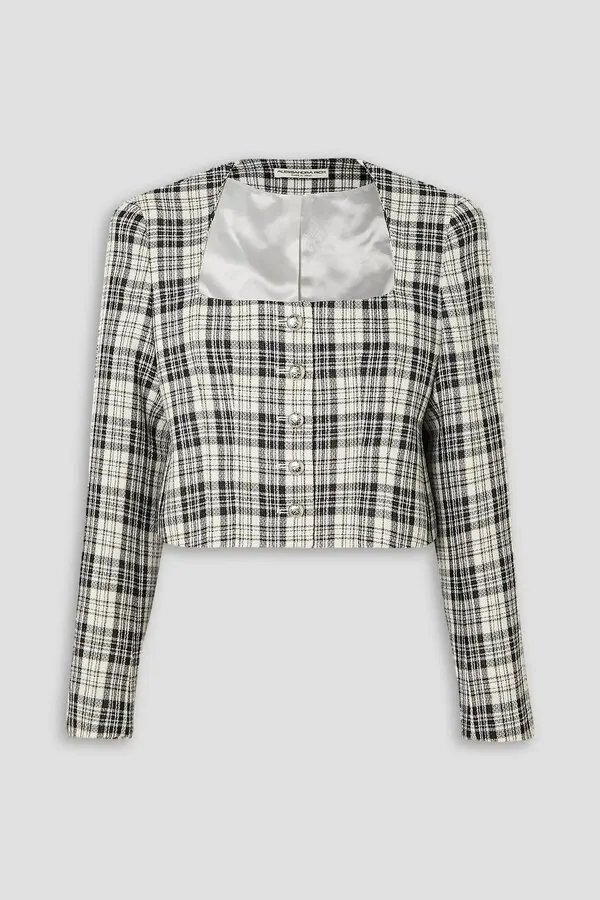 Alessandra Rich Cropped Prince Of Wales Checked Wool Jacket