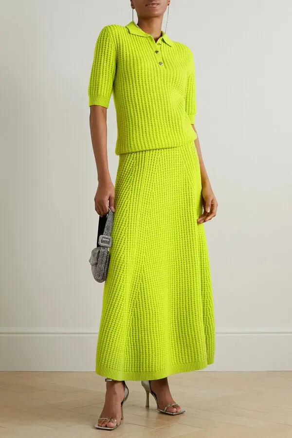 Brandon Maxwell Radlie Neon Pointelleknit Wool Polo Shirt In Lime Green -  85% Off | Editorialist