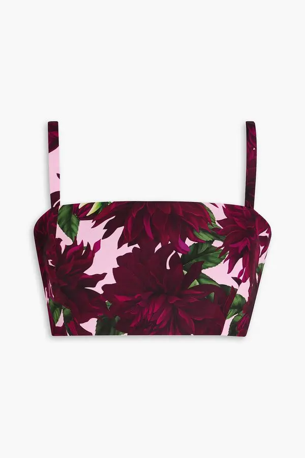Oscar De La Renta Floralprint Faille Bra Top - Plum