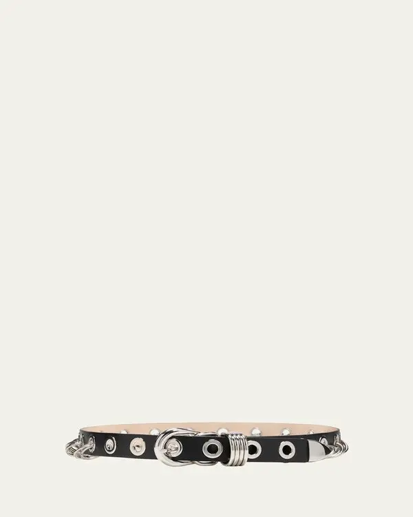 DEHANCHE Revenge Grommet Leather Belt - Black Silver