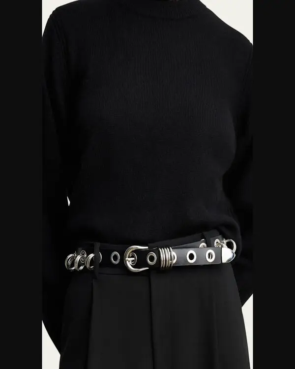DEHANCHE Revenge Grommet Leather Belt - Black Silver