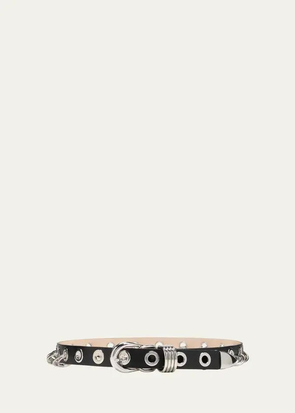 DEHANCHE Revenge Grommet Leather Belt - Black Silver
