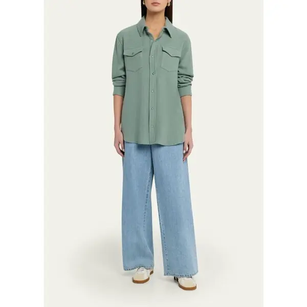 GOD'S TRUE CASHMERE Button-front Knit Shirt - Agave