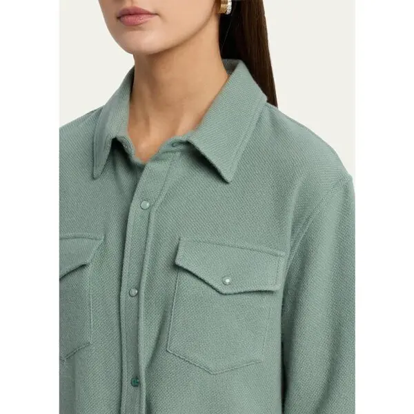 GOD'S TRUE CASHMERE Button-front Knit Shirt - Agave