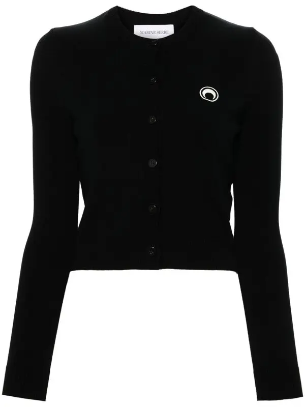 MARINE SERRE Crescent Moon Embroidered Knit Cardigan