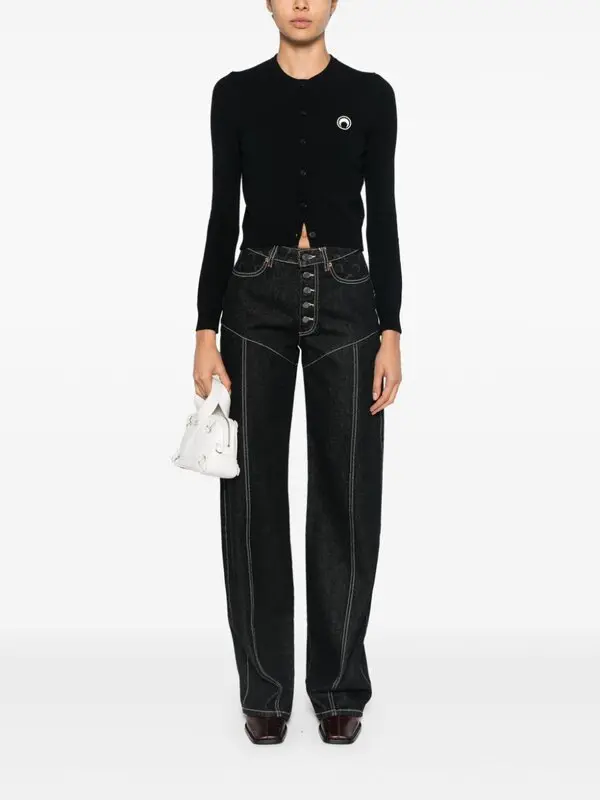 MARINE SERRE Crescent Moon Embroidered Knit Cardigan