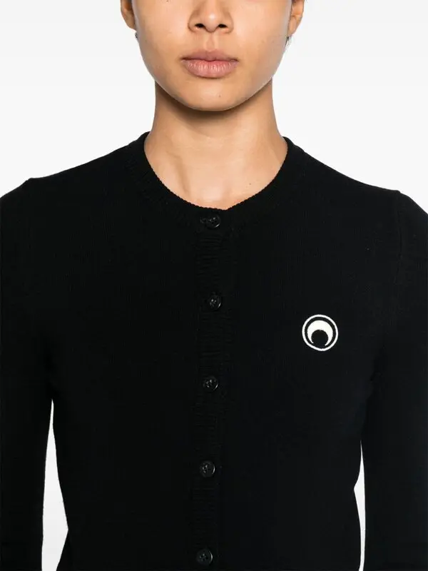MARINE SERRE Crescent Moon Embroidered Knit Cardigan