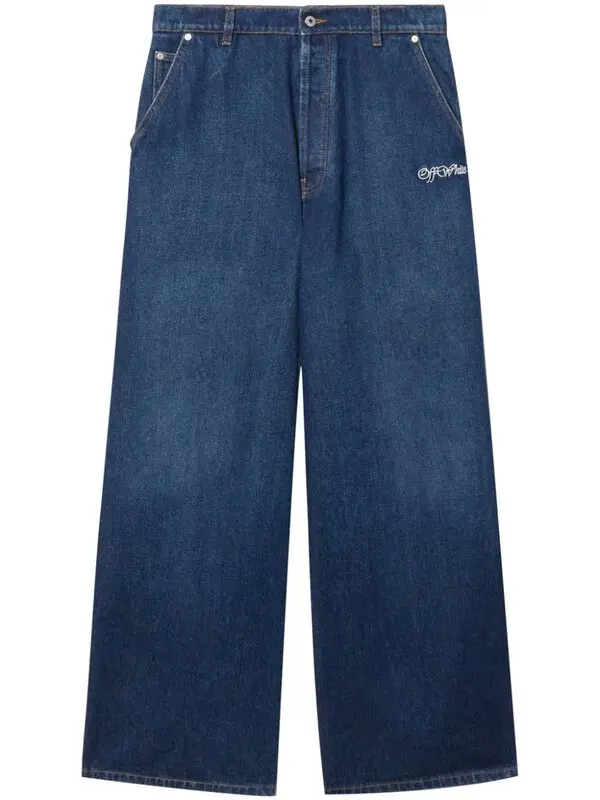 Off-White Logo-embroidered Wide Leg Jeans