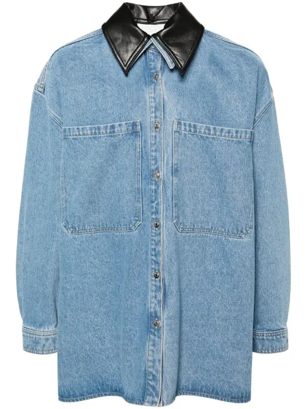 Nanushka Contrasting-collar Denim Shirt Jacket - Blue