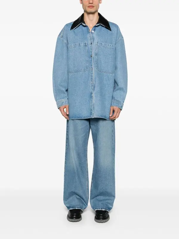 Nanushka Contrasting-collar Denim Shirt Jacket - Blue