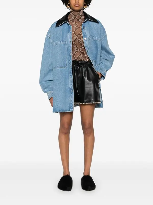 Nanushka Contrasting-collar Denim Shirt Jacket - Blue