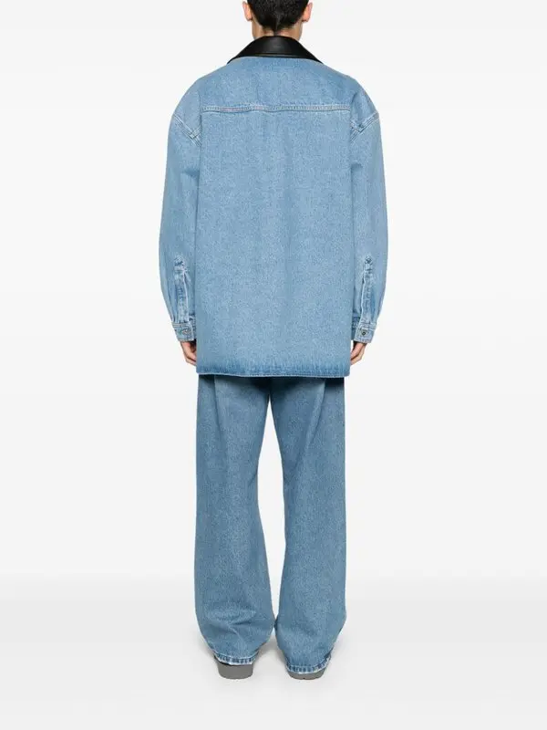Nanushka Contrasting-collar Denim Shirt Jacket - Blue
