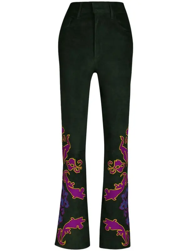 PAULA S Embroidered Suede Trousers