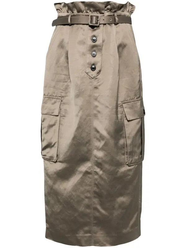 SELF-PORTRAIT Satin Cargo Midi Skirt