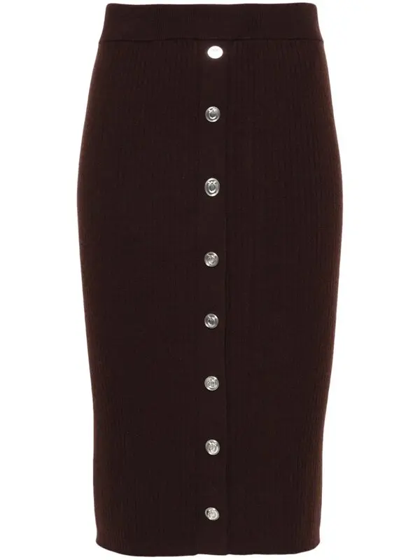 Pinko Ribbed-knit Midi Skirt - Brown