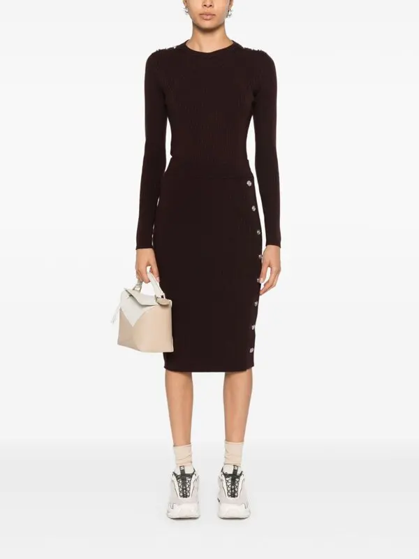 Pinko Ribbed-knit Midi Skirt - Brown