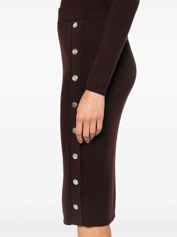 Pinko Ribbed-knit Midi Skirt - Brown
