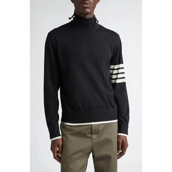 Thom Browne Virgin Wool Turtleneck Sweater - Black