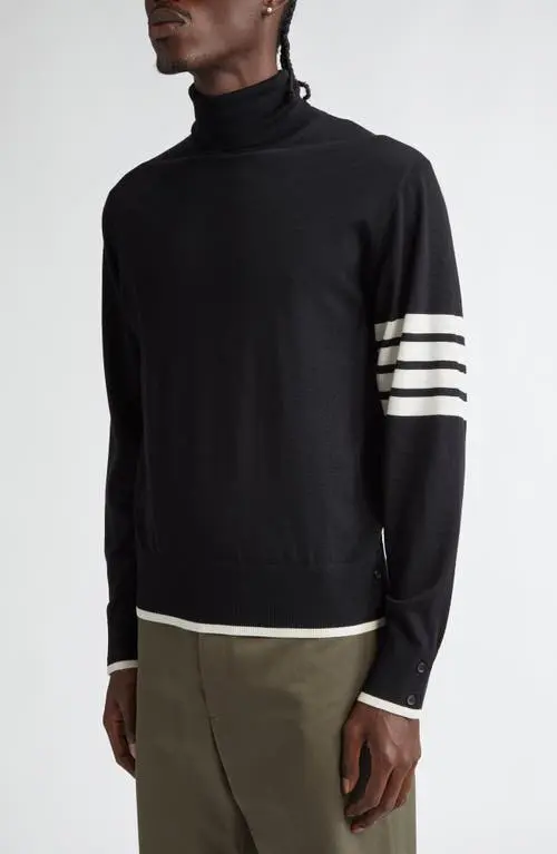 Thom Browne Virgin Wool Turtleneck Sweater - Black
