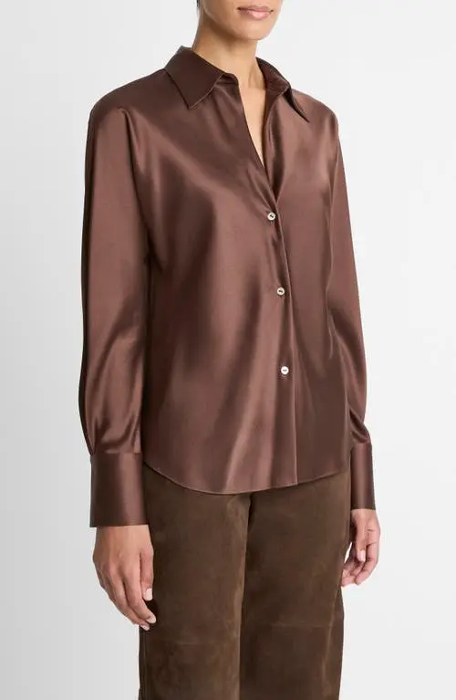 Vince Silk Button-up Shirt - Espresso