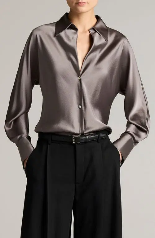 Vince Silk Button-up Shirt - Wolf