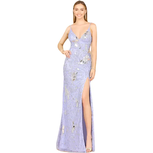 LARA NEW YORK Mirror Beaded Gown With Slit - Periwinkle