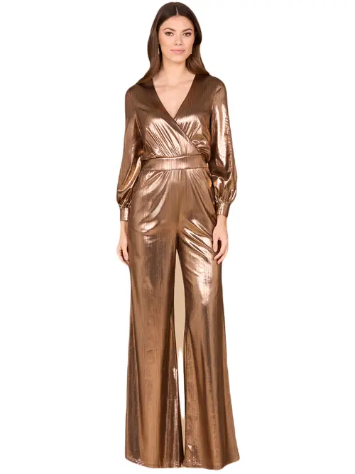 LARA NEW YORK Metallic Jersey Jumpsuit - Bronze
