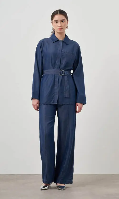 MIZALLE Denim Belted Tunic