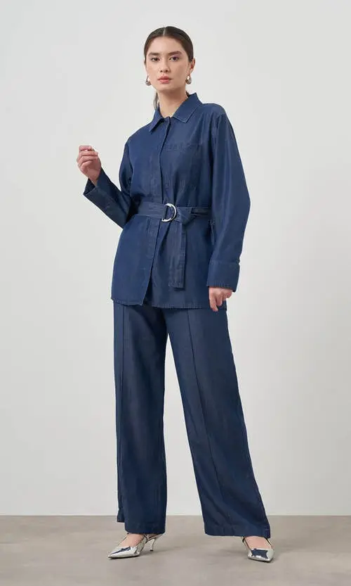 MIZALLE Denim Belted Tunic