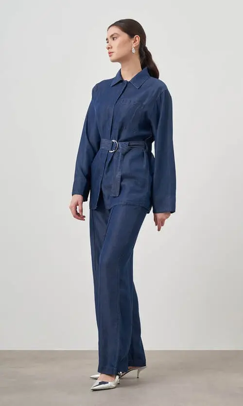 MIZALLE Denim Belted Tunic