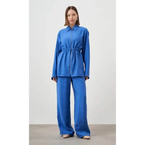 MIZALLE Modal Zippered Shirt Jacket With Cinched Waist - Blue