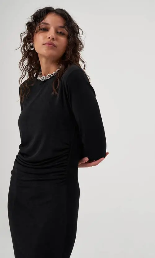 MIZALLE Long Sleeved Gathered Dress