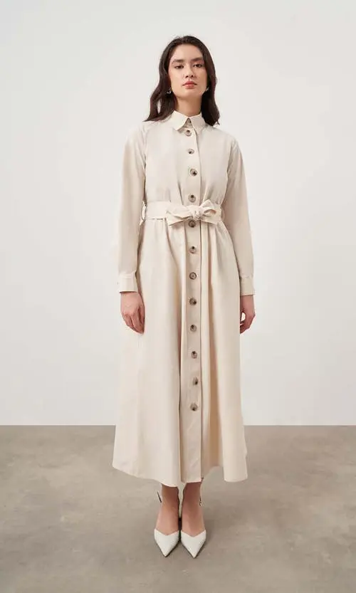 MIZALLE Belted Trench Dress - Beige
