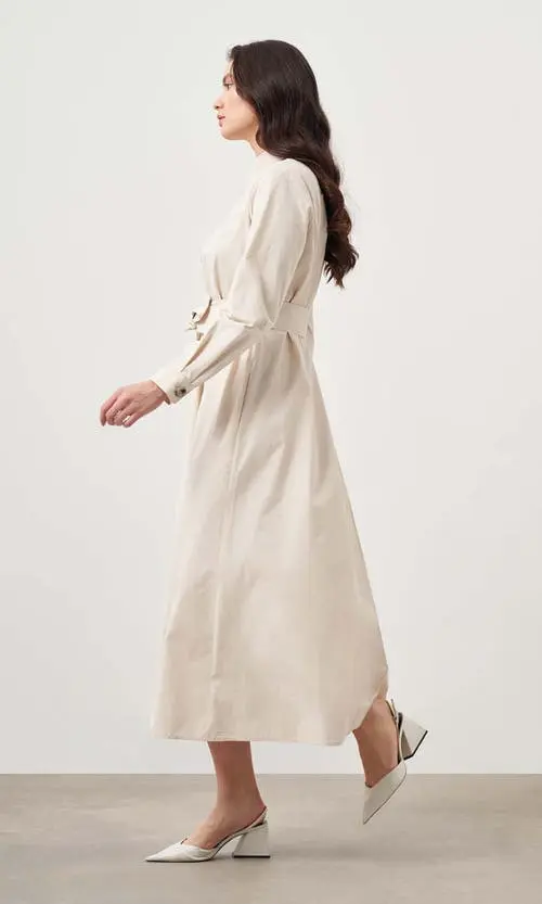 MIZALLE Belted Trench Dress - Beige