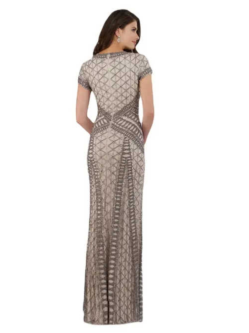 LARA NEW YORK Beaded V-neck Gown - Silver