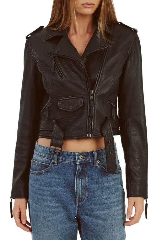 Bardot Crop Leather Moto Jacket