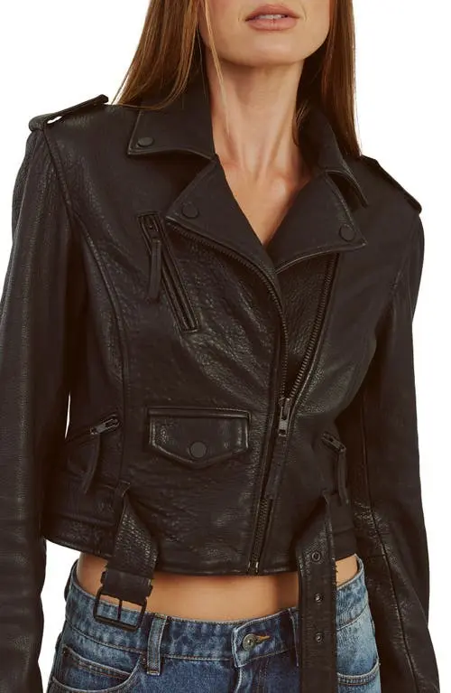 Bardot Crop Leather Moto Jacket